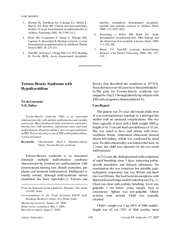 (PDF) Townes-Brocks syndrome with hypothyroidism