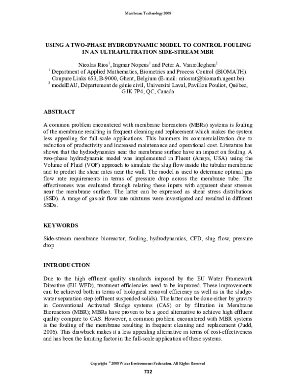 (PDF) Using a Two-Phase Hydrodynamic Model to Control Fouling in an ...