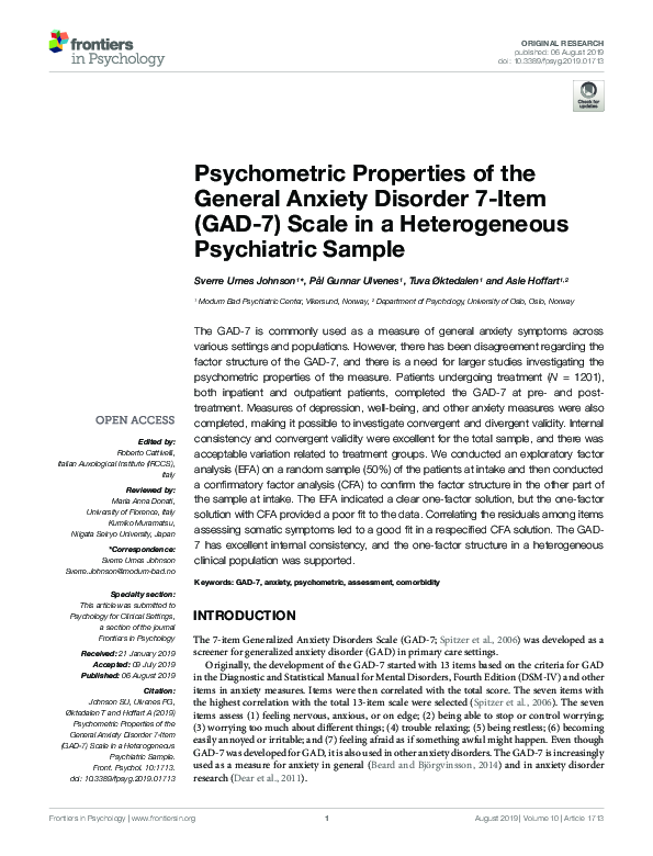 (PDF) Psychometric Properties of the General Anxiety Disorder 7-Item ...