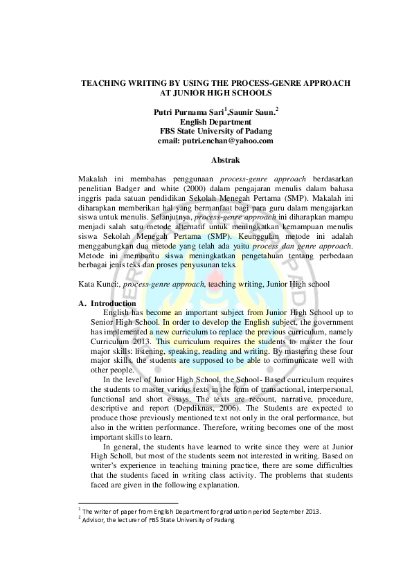 (PDF) Teaching Writing by Using the Process-Genre Approach at Junior ...