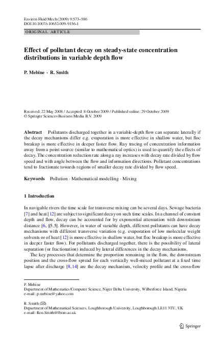 (PDF) Effect of pollutant decay on steady-state concentration distributions in variable depth flow