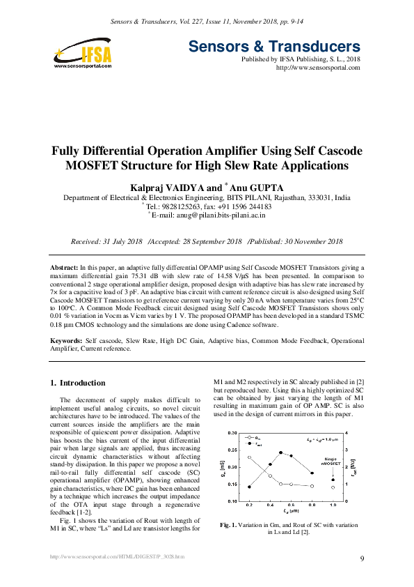 (PDF) Fully Differential Operation Amplifier Using Self Cascode MOSFET ...