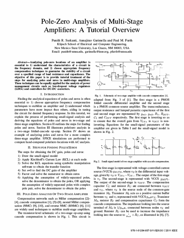 Pdf Pole Zero Analysis Of Multi Stage Amplifiers A Tutorial Overview