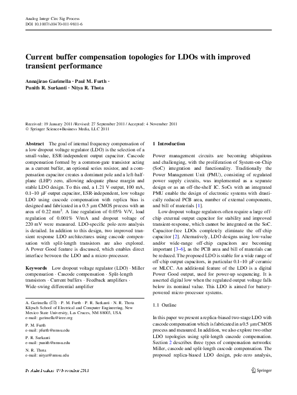 (PDF) Current buffer compensation topologies for LDOs with improved transient performance