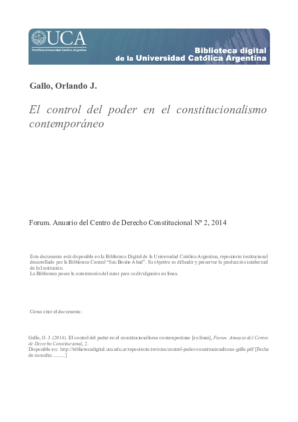 (PDF) El control del poder en el constitucionalismo contemporáneo