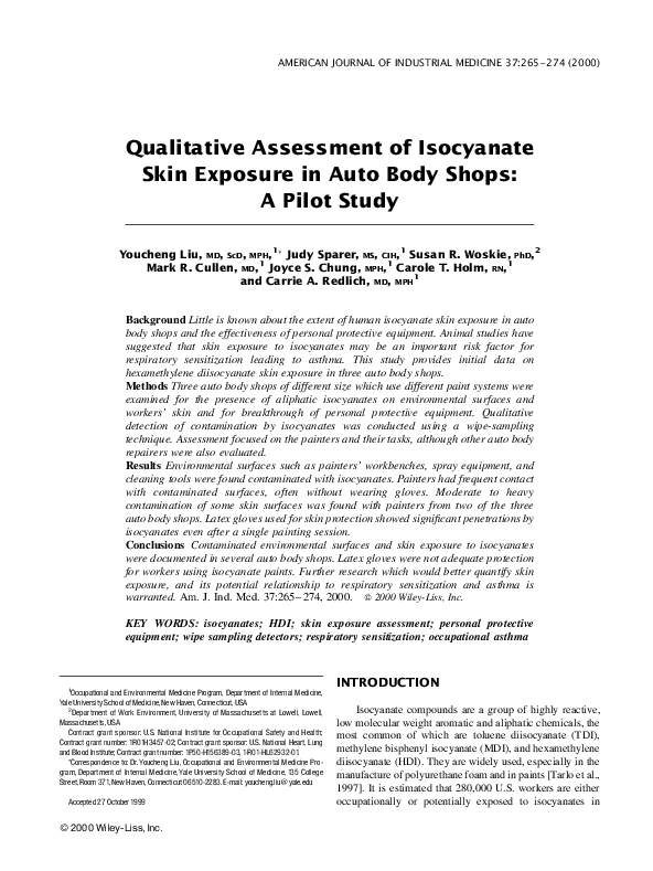 (PDF) Qualitative assessment of isocyanate skin exposure in auto body ...
