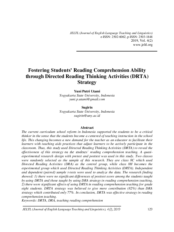 (PDF) Fostering Students’ Reading Comprehension Ability through ...