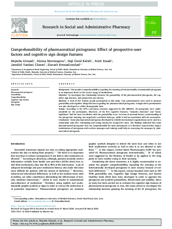 (PDF) Comprehensibility of pharmaceutical pictograms: Effect of ...