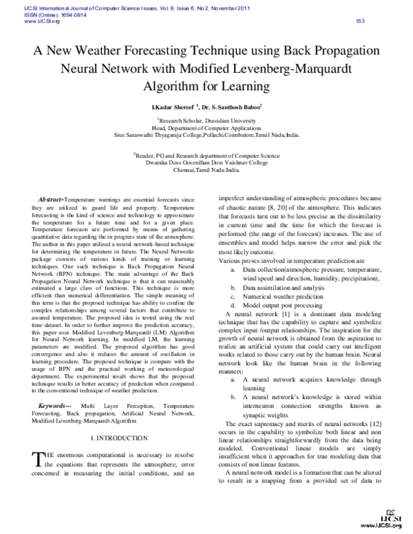 Pdf A New Weather Forecasting Technique Using Back Propagation Neural Network With Modified