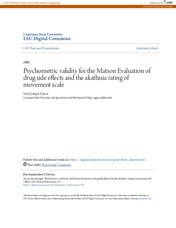 (PDF) Psychometric validity for the Matson Evaluation of drug side ...