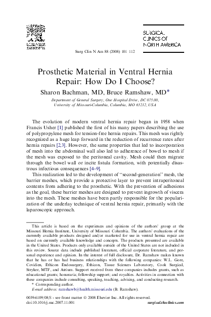 (PDF) Prosthetic Material in Ventral Hernia Repair: How Do I Choose ...