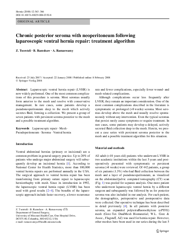 (PDF) Chronic posterior seroma with neoperitoneum following ...
