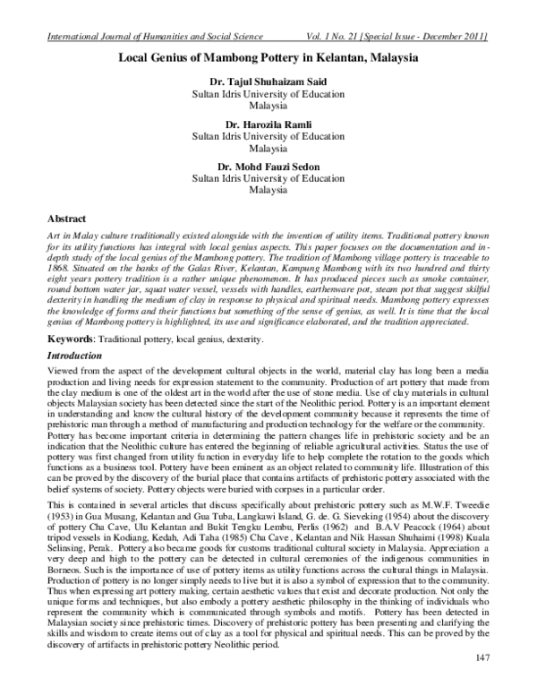 (PDF) Local Genius of Mambong Pottery in Kelantan, Malaysia