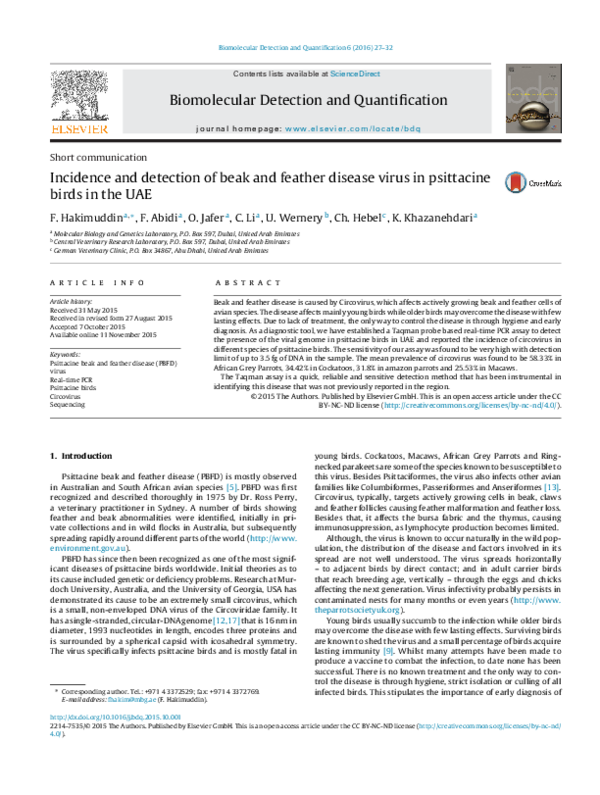 (PDF) Incidence and detection of beak and feather disease virus in ...