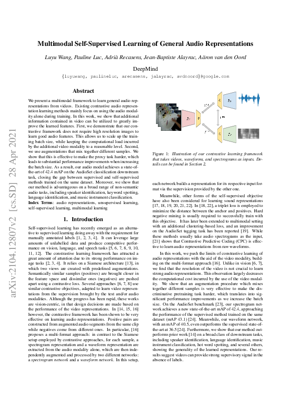 (PDF) Multimodal Self-Supervised Learning of General Audio Representations
