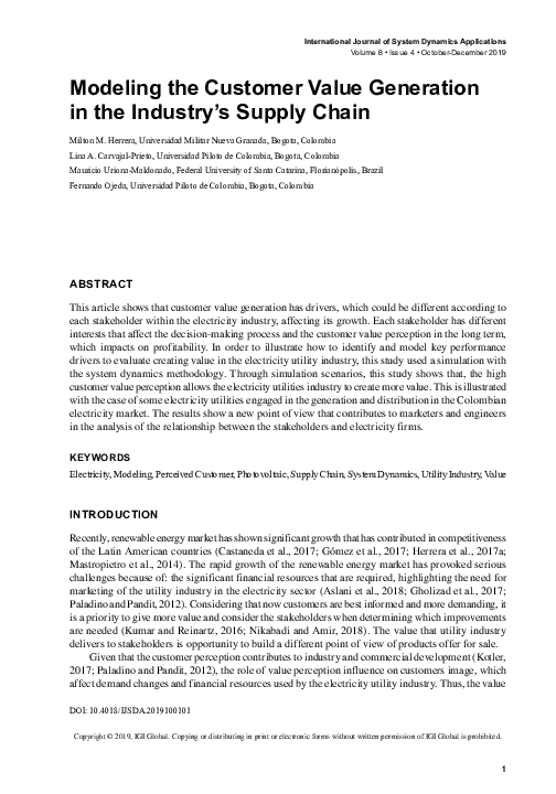 (PDF) Modeling the Customer Value Generation in the Industry's Supply Chain