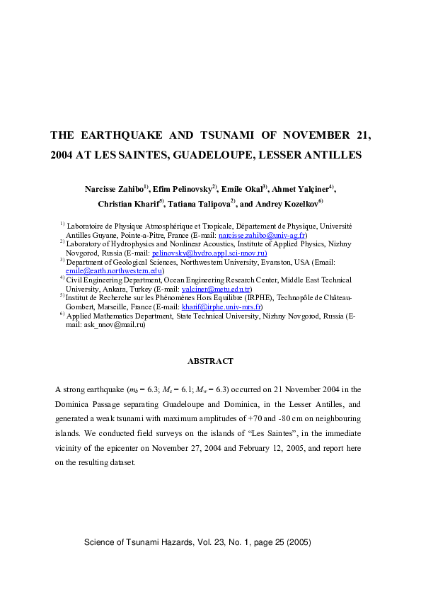 (PDF) The earthquake and tsunami of November 21, 2004 at Les Saintes ...