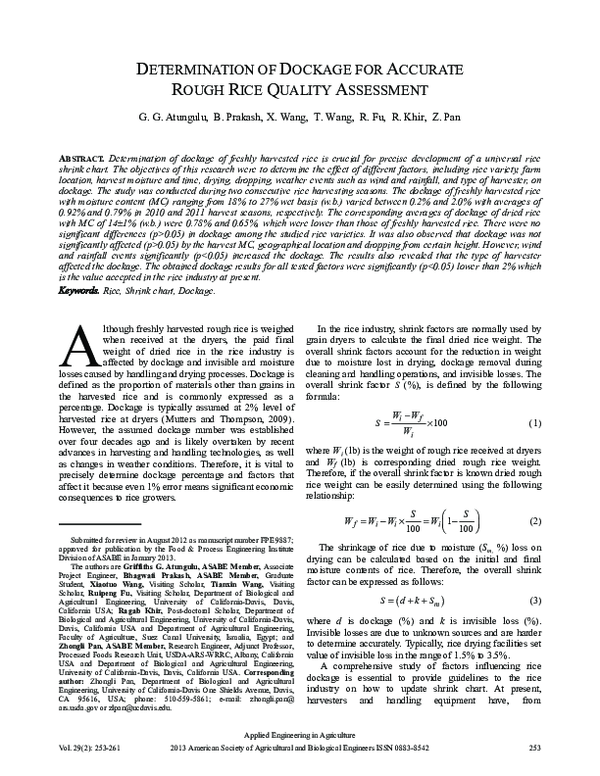 (PDF) Determination of Dockage for Accurate Rough Rice Quality Assessment