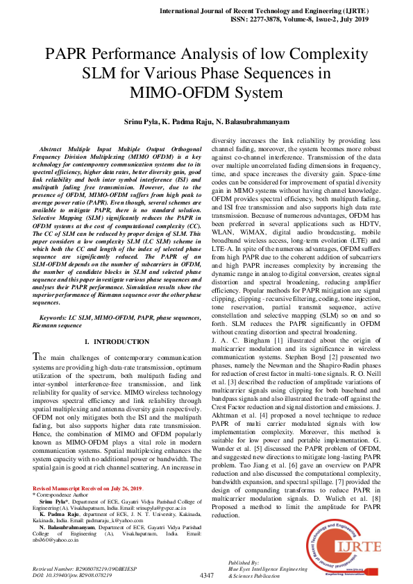 Pdf Papr Performance Analysis Of Low Complexity Slm For Various Phase