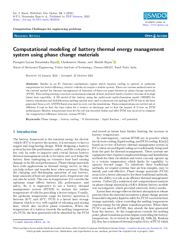 (PDF) Computational modeling of battery thermal energy management ...