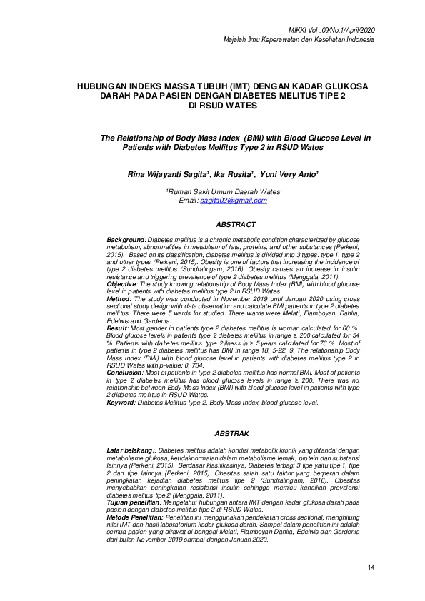 (PDF) Hubungan Indeks Massa Tubuh (Imt) Dengan Kadar Glukosa Darah Pada ...