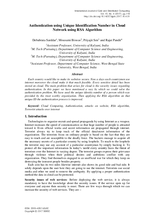 (PDF) Authentication using Unique Identification Number in Cloud ...
