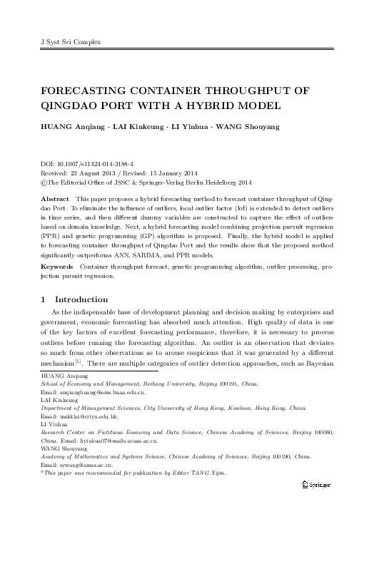 Pdf Hybrid Model For Qingdao Port Throughput Forecasting