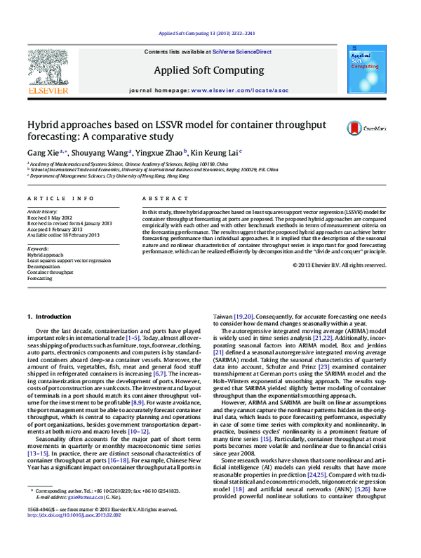 Pdf Hybrid Approaches Based On Lssvr Model For Container Throughput Forecasting A Comparative 