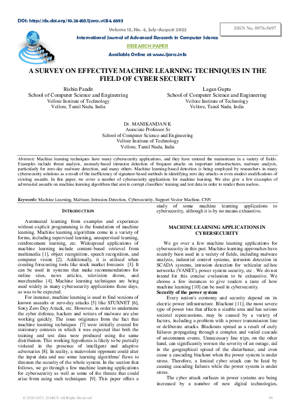 (PDF) A Survey on Effective Machine Learning Techniques in the Field of Cyber Security