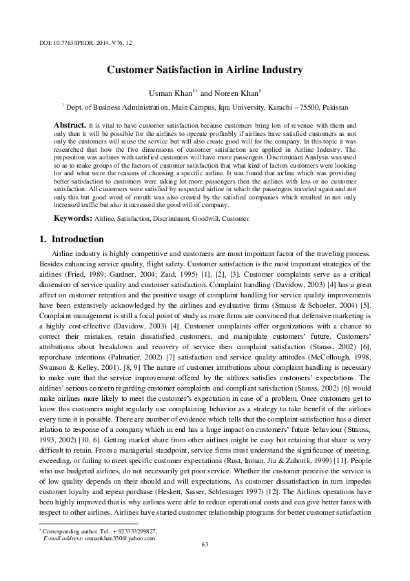 (PDF) Customer Satisfaction in Airline Industry