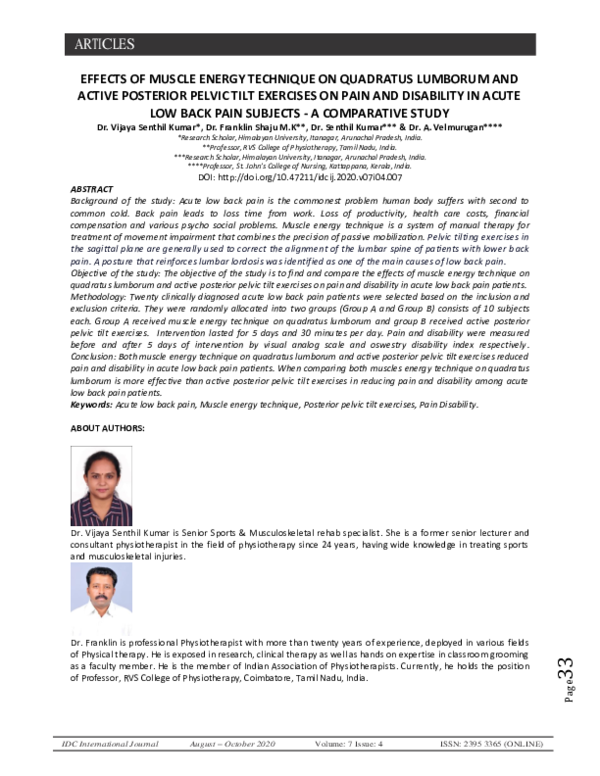 (PDF) Effects of Muscle Energy Technique on Quadratus Lumborum and ...