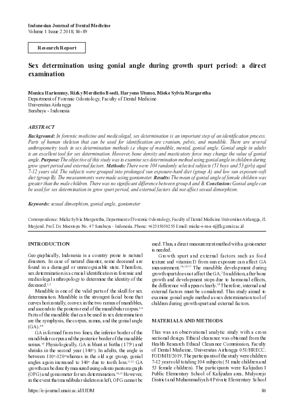 (PDF) Sex determination using gonial angle during growth spurt period ...