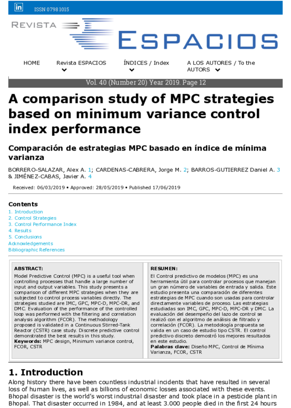 (PDF) A comparison study of MPC strategies based on minimum variance control index performance