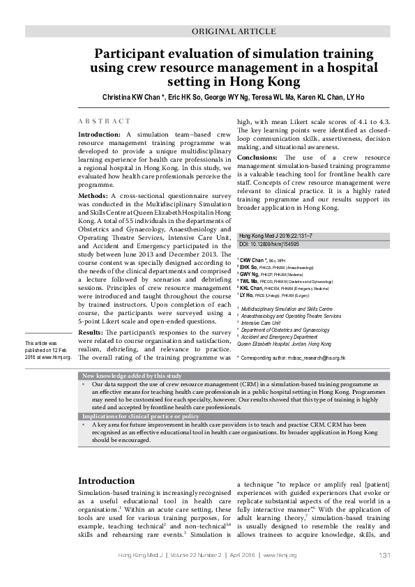 (PDF) Participant evaluation of simulation training using crew resource ...