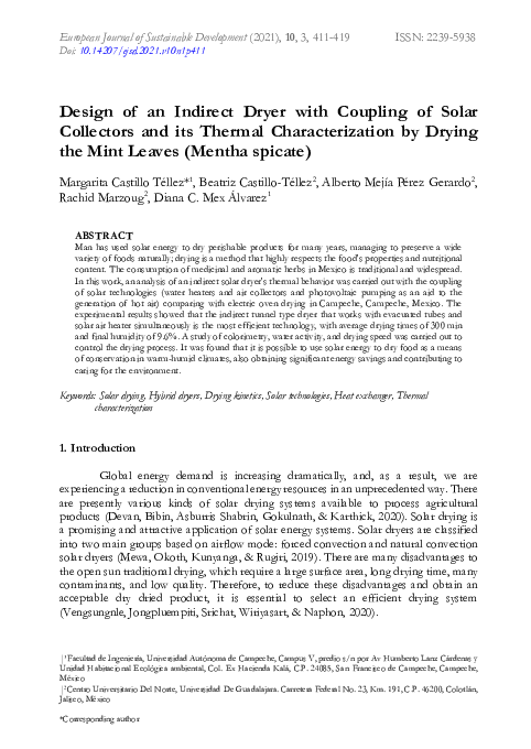 (PDF) Design of an Indirect Dryer with Coupling of Solar Collectors and its Thermal ...