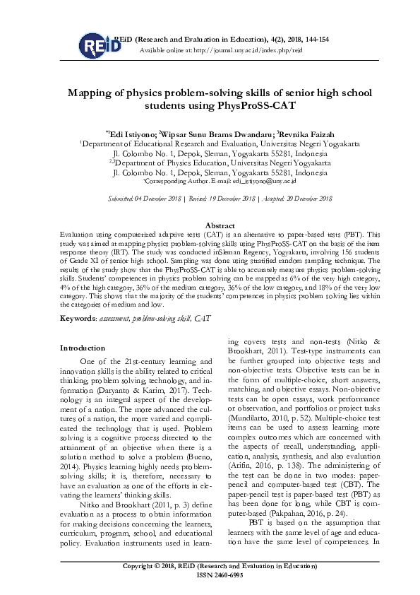 (PDF) Mapping of physics problem-solving skills of senior high school students using PhysProSS-CAT