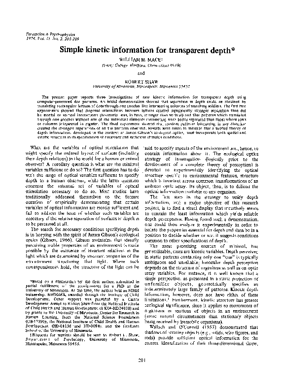 (PDF) Simple kinetic information for transparent depth