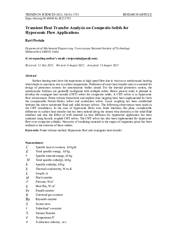 (PDF) Heat Transfer in Composite Solids for Hypersonic Flows