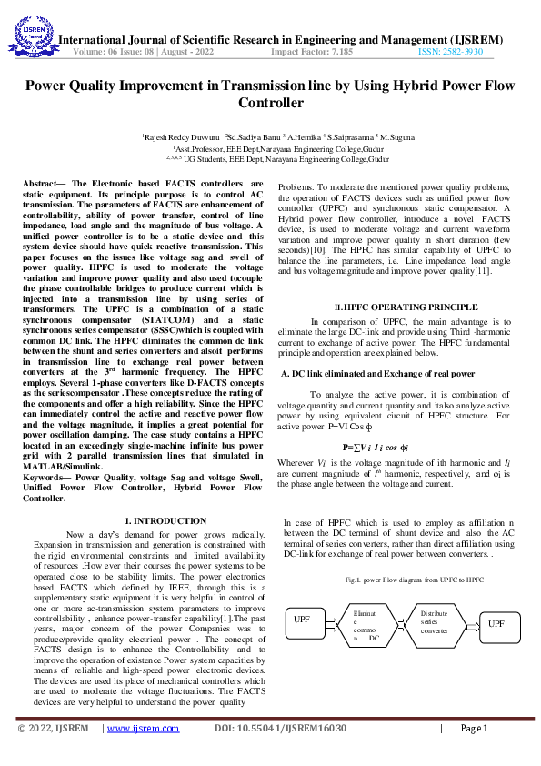 (PDF) Power Quality Improvement in Transmission line by Using Hybrid Power Flow Controller