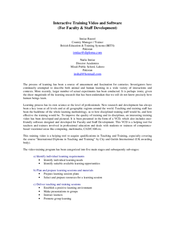 (PDF) Interactive Training Video and Software (For Faculty & Staff Development)