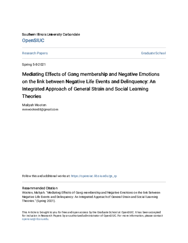 (PDF) Mediating Effects of Gang membership and Negative Emotions on the ...