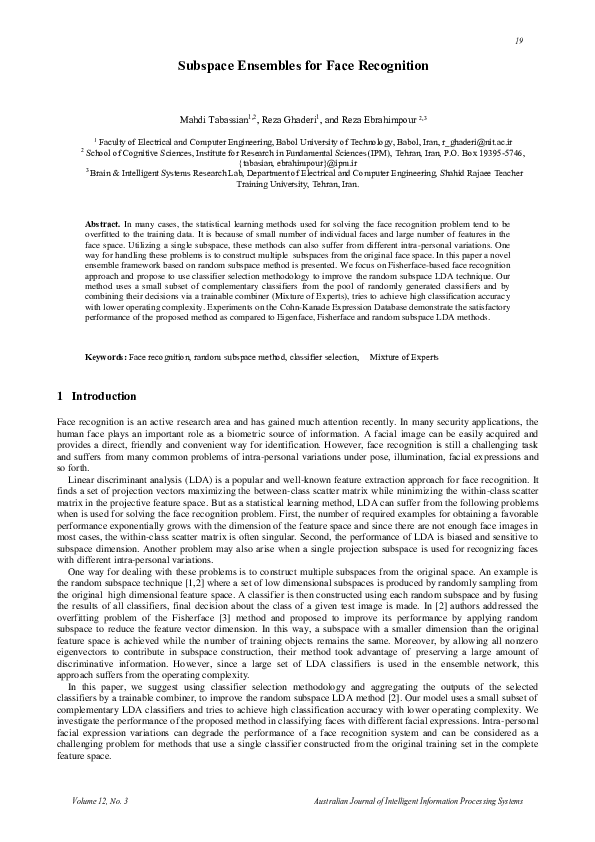 (PDF) Subspace Ensembles for Face Recognition