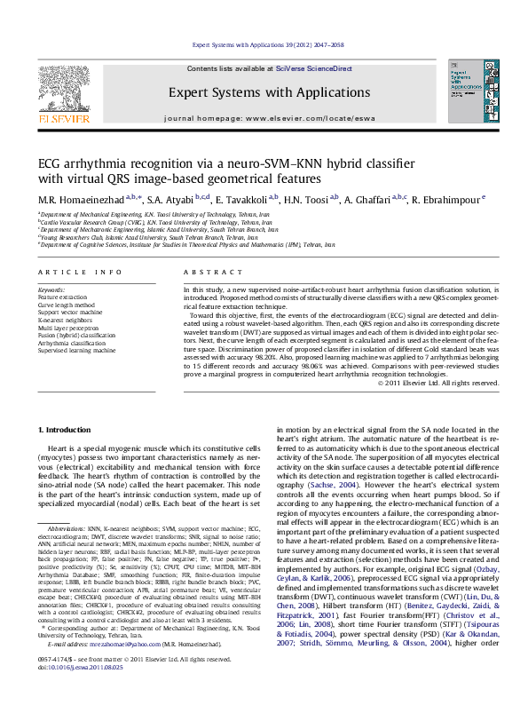 (PDF) ECG arrhythmia recognition via a neuro-SVM–KNN hybrid classifier with virtual QRS image ...