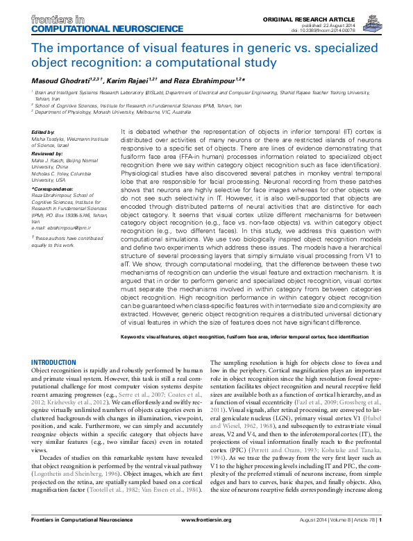 (PDF) The importance of visual features in generic vs. specialized object recognition: a ...
