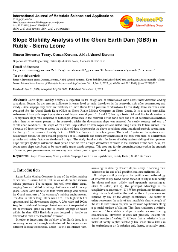 (PDF) Slope Stability Analysis of the Gbeni Earth Dam (GB3) in Rutile - Sierra Leone | Osman ...