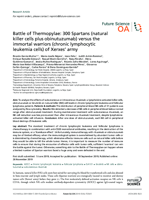 (PDF) Battle of Thermopylae: 300 Spartans (natural killer cells plus ...