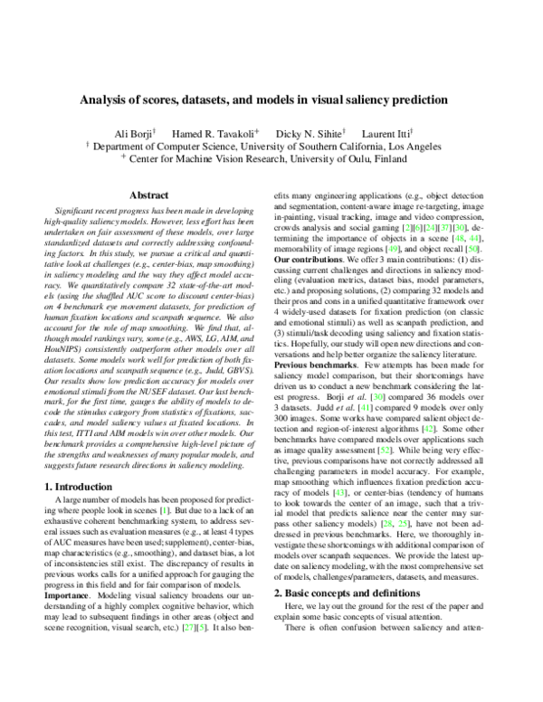 (PDF) Analysis of Scores, Datasets, and Models in Visual Saliency Prediction