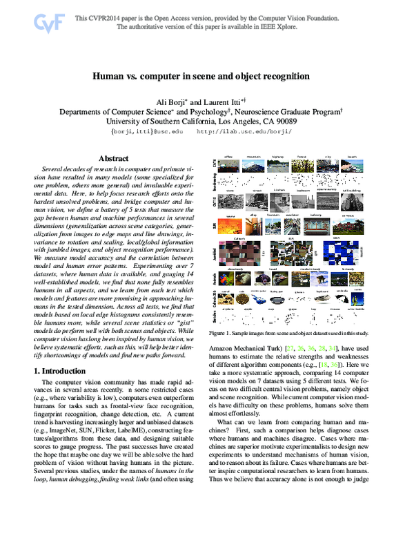 (PDF) Human vs. Computer in Scene and Object Recognition