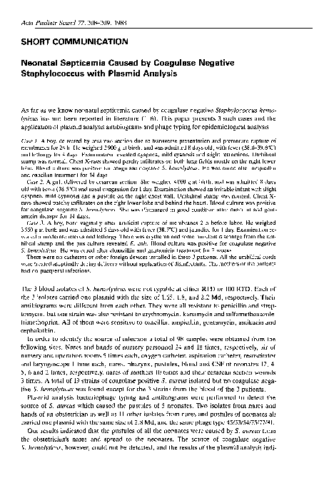 (PDF) Neonatal Septicemia Caused by Coagulase Negative Staphylococcus ...