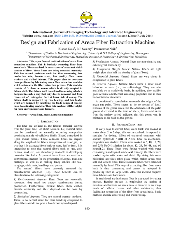 (PDF) Design and Fabrication of Areca Fiber Extraction Machine